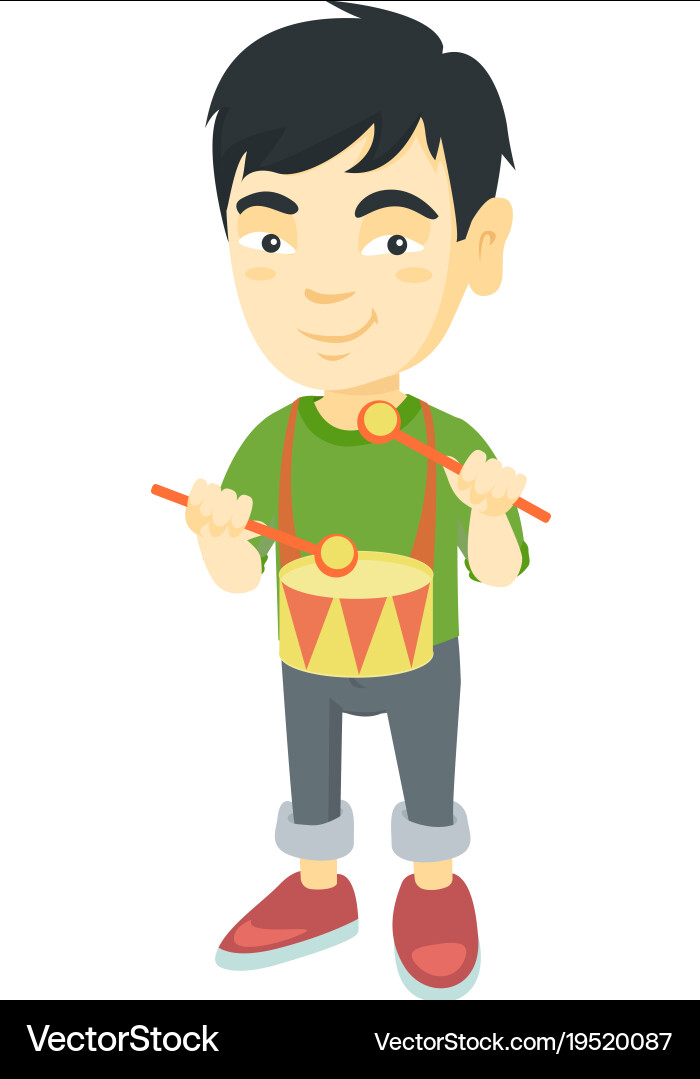 Cheerful asian boy playing the dru Royalty Free Vector Image