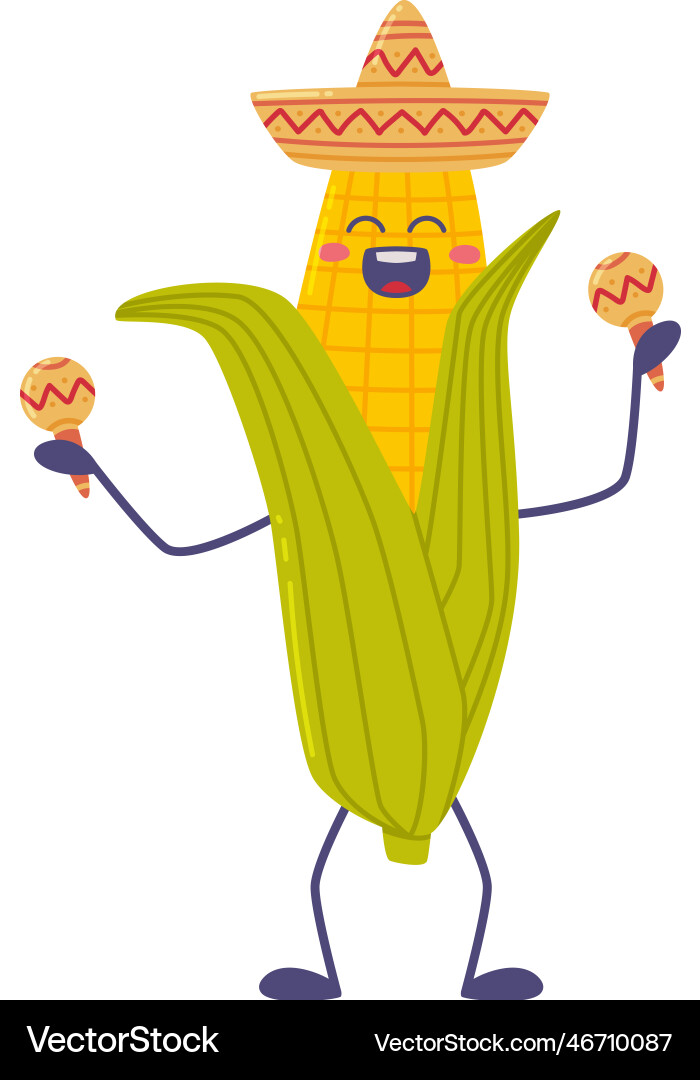 Funny corn cob character in sombrero hat playing Vector Image