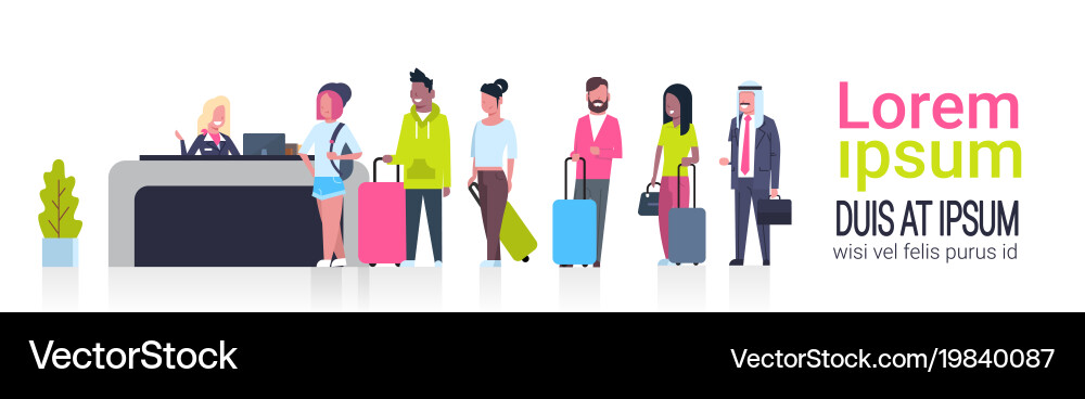 Group of mix race passengers standing in queue Vector Image