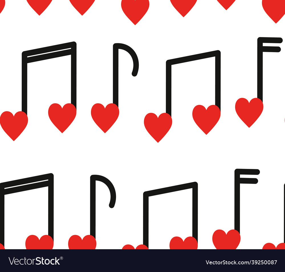 Seamless pattern with musical notes heart shaped Vector Image
