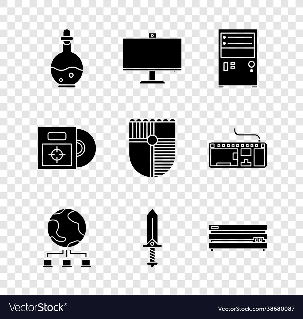 Set bottle with magic elixir computer monitor Vector Image