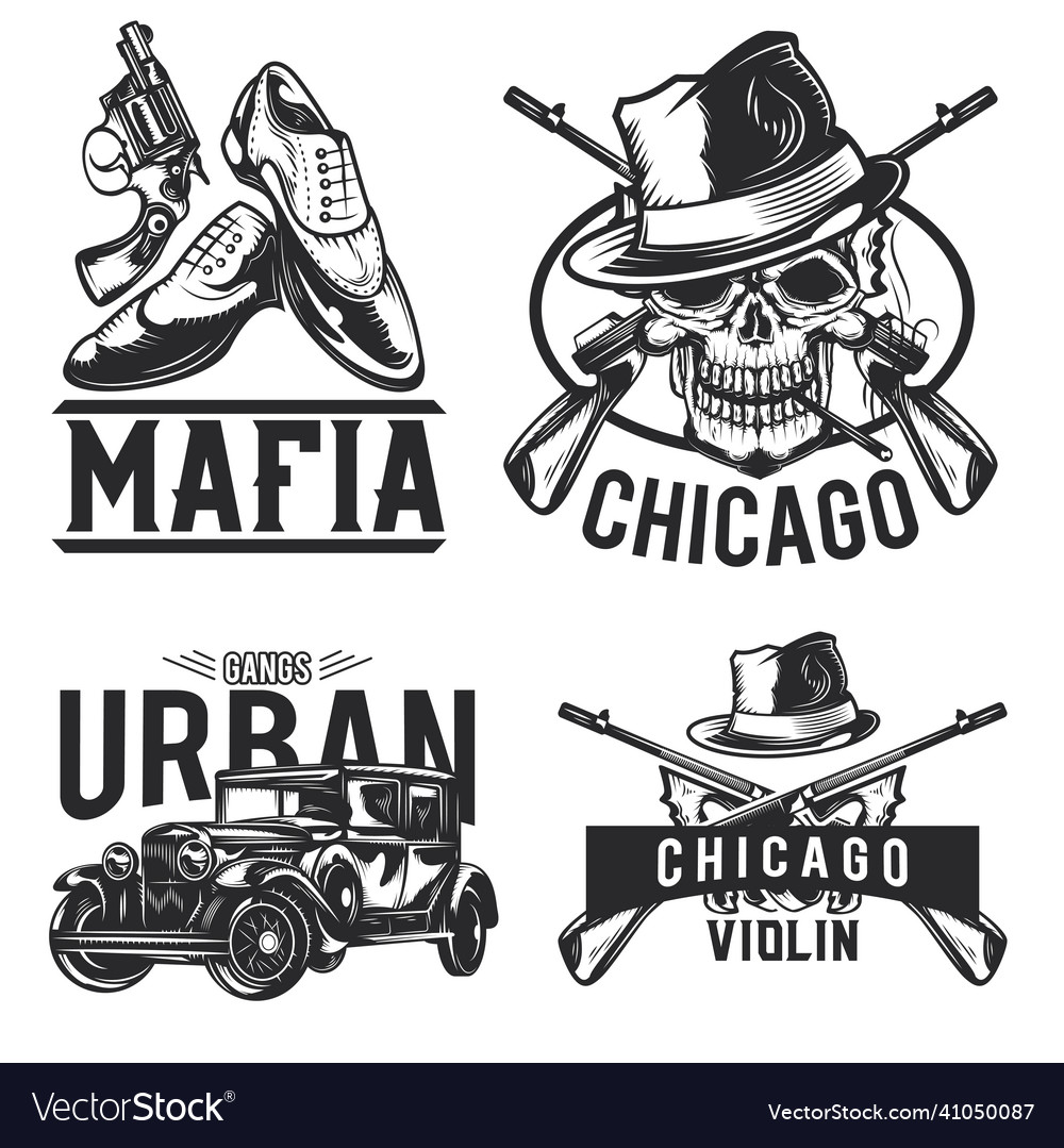 Set of mafia emblems labels badges logos Vector Image Set of mafia emblems labels badges logos Vector Image