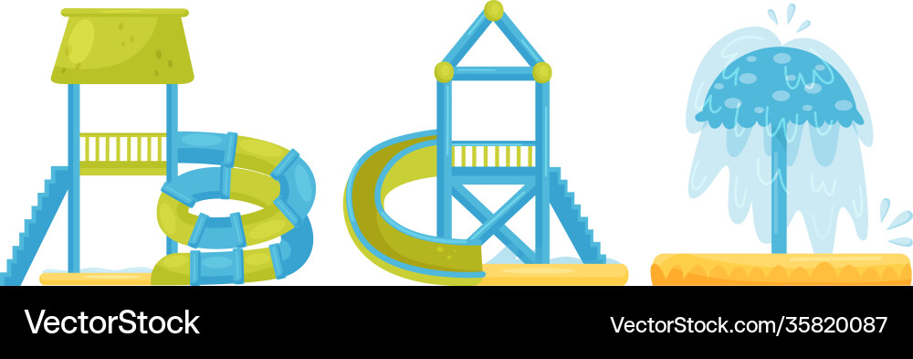 Water slides and playgrounds as waterpark Vector Image