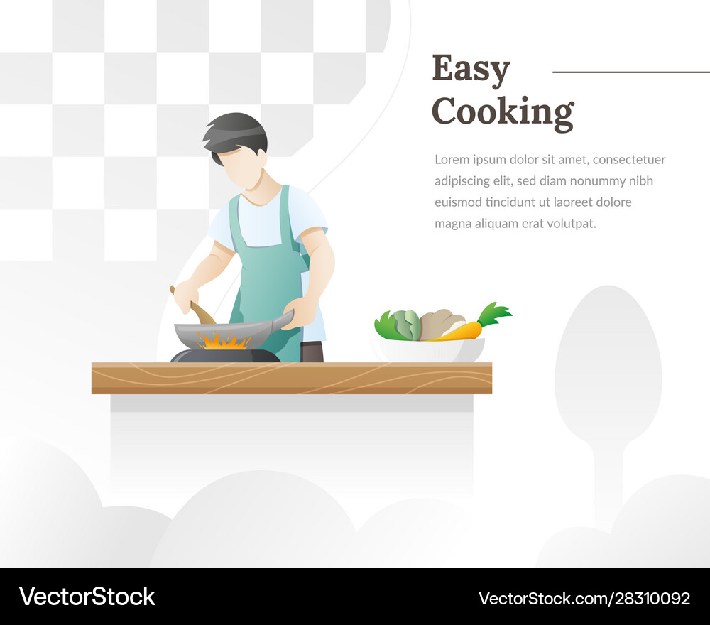 A man cooks food in kitchen Royalty Free Vector Image