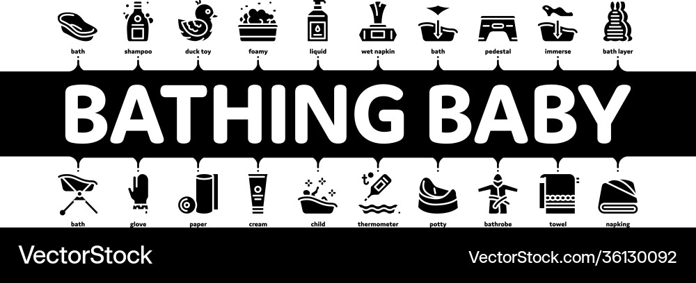 Bathing baby tool minimal infographic banner Vector Image