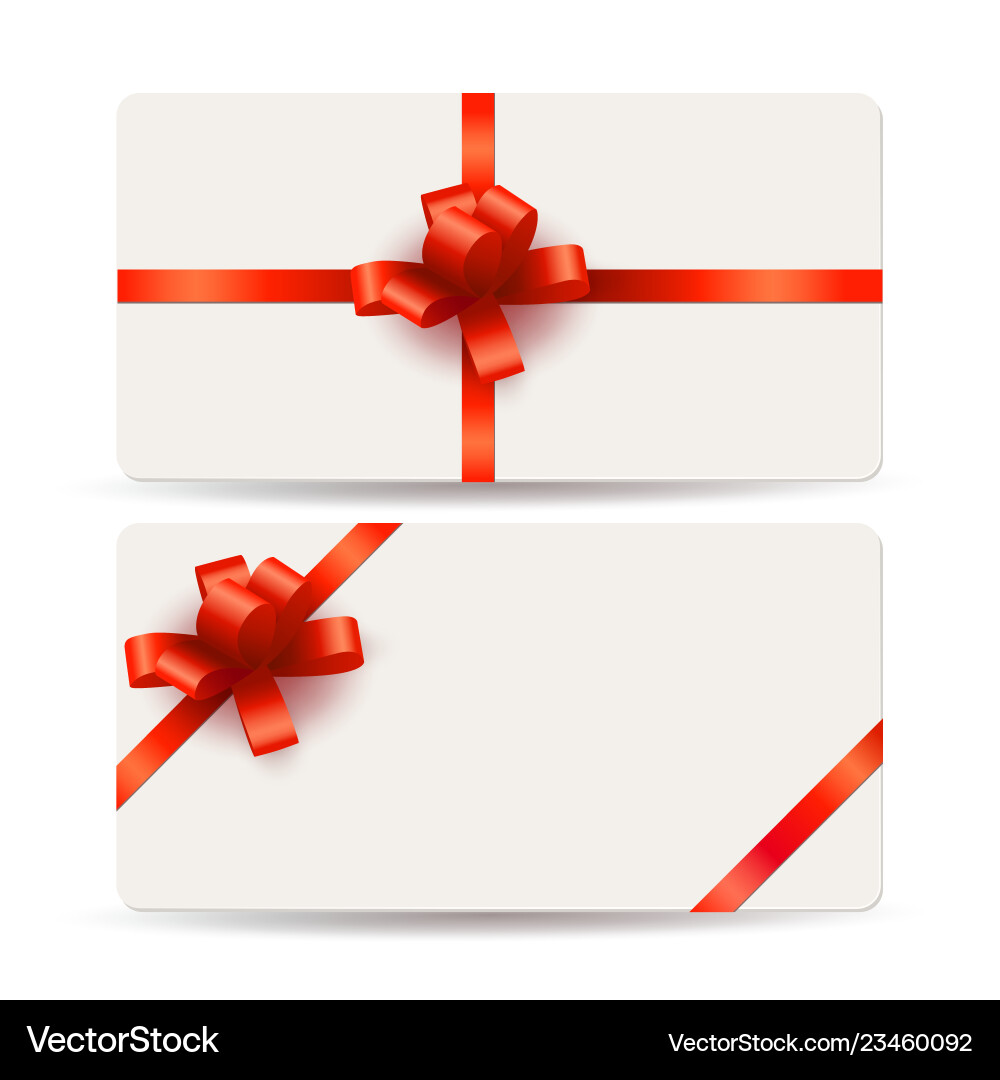 Blank gift cards template with red bows Royalty Free Vector