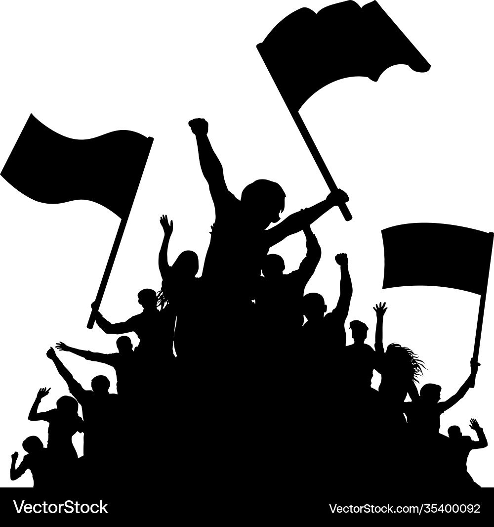 Cheerful crowd people silhouette applauding Vector Image