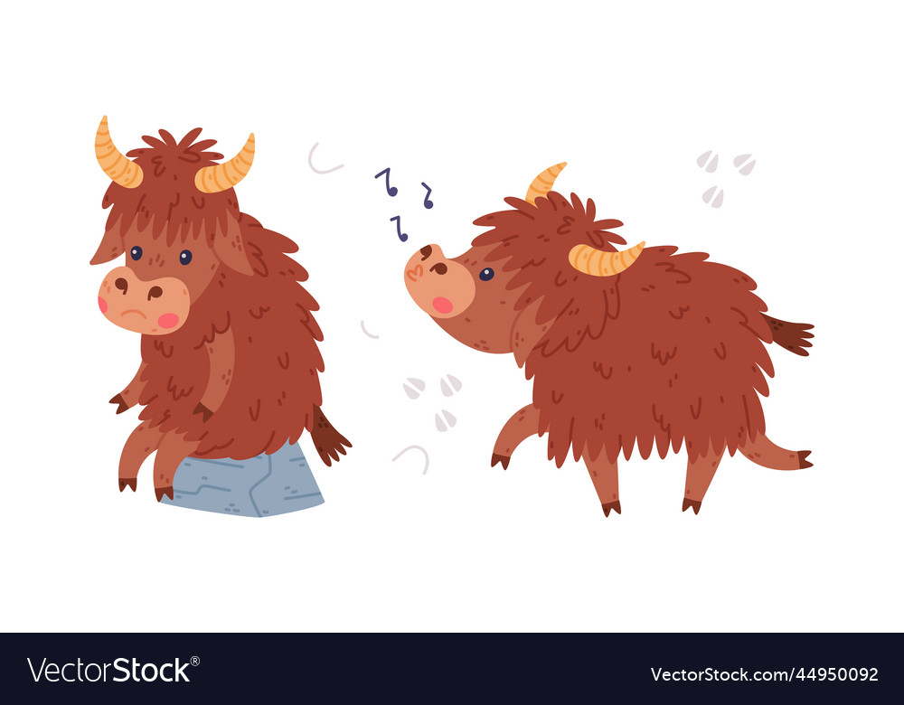 Cute yak character with dense fur and horns Vector Image