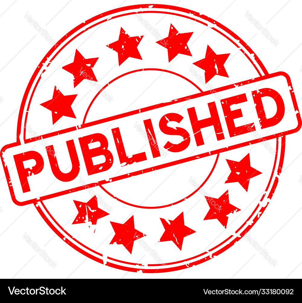 Grunge red published word with star icon round Vector Image