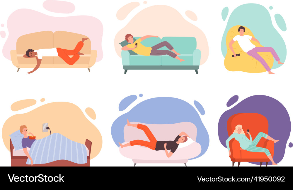 Lazy characters laying people on couch or sofa Vector Image