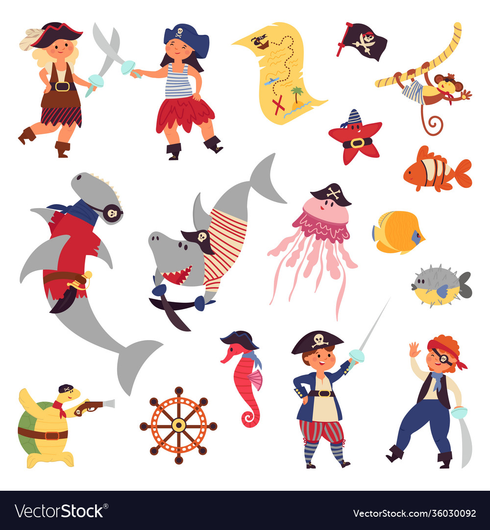 Pirates life sea wildlife ocean plants cartoon Vector Image