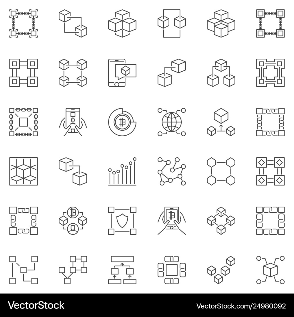 Set blockchain outline icons - block Royalty Free Vector