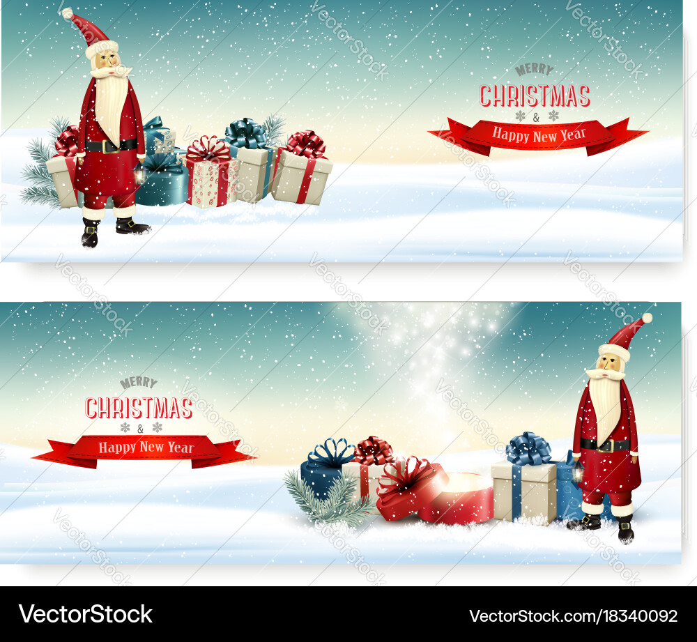 Two holiday christmas banners with a gift boxes Vector Image