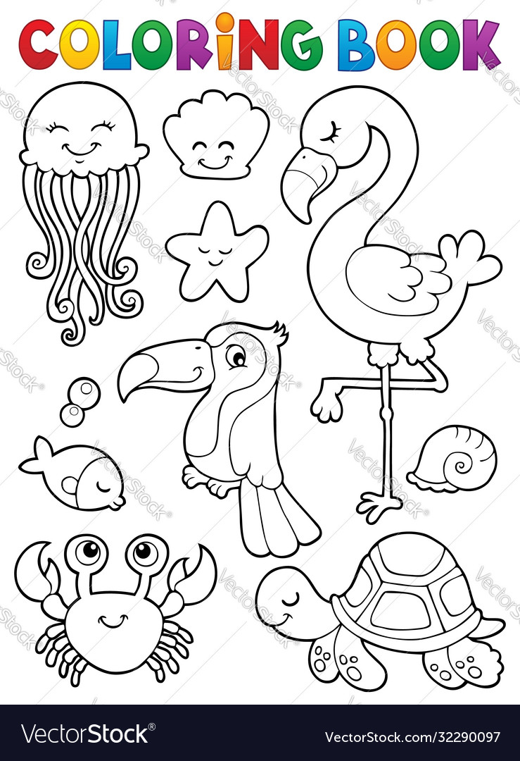 Coloring book summer animals theme set 1 Vector Image