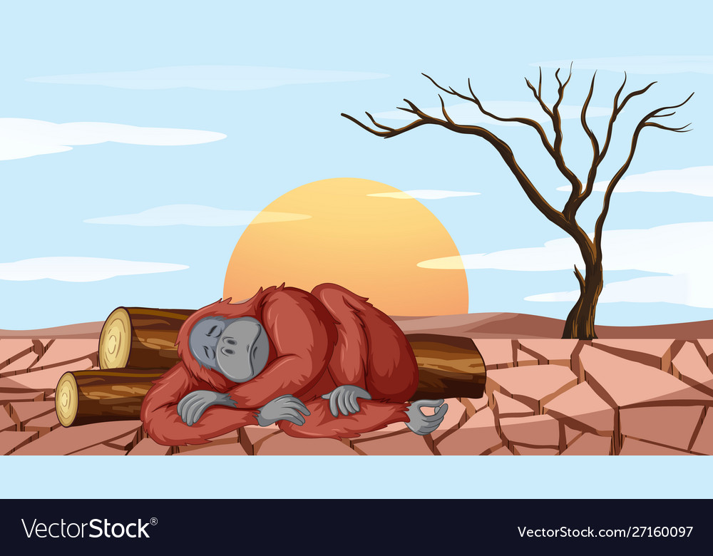 Deforestation scene with monkey dying Royalty Free Vector Deforestation scene with monkey dying Royalty Free Vector