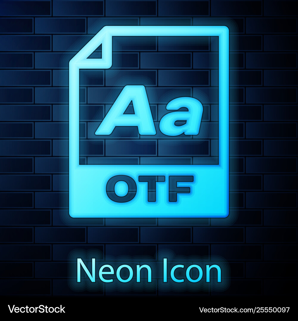 Glowing neon otf file document icon download otf Vector Image