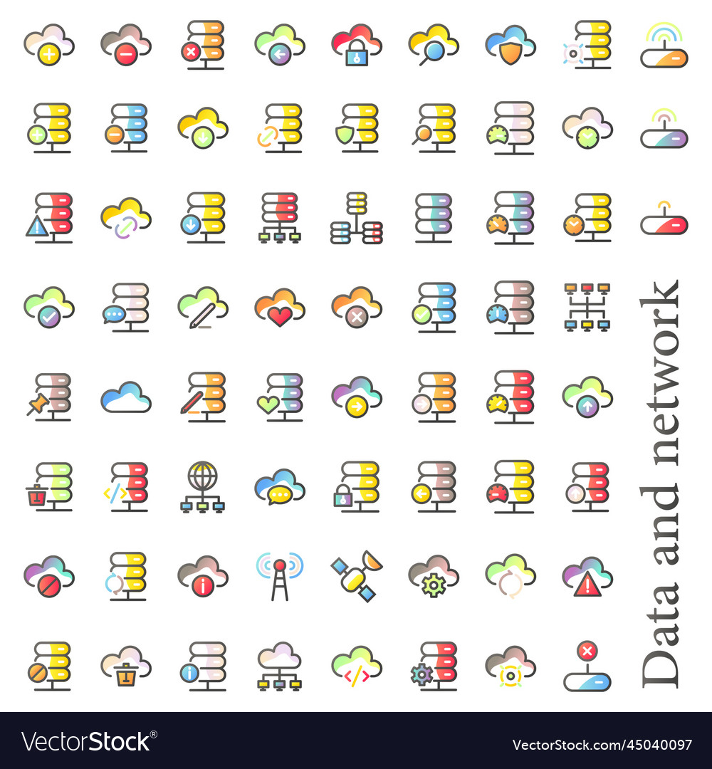Icons set of data and network Royalty Free Vector Image