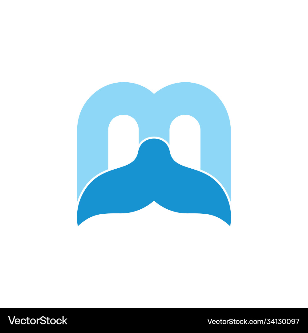 Letter m fish whale tail design symbol Royalty Free Vector