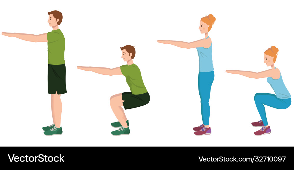 Man and woman doing squats Royalty Free Vector Image