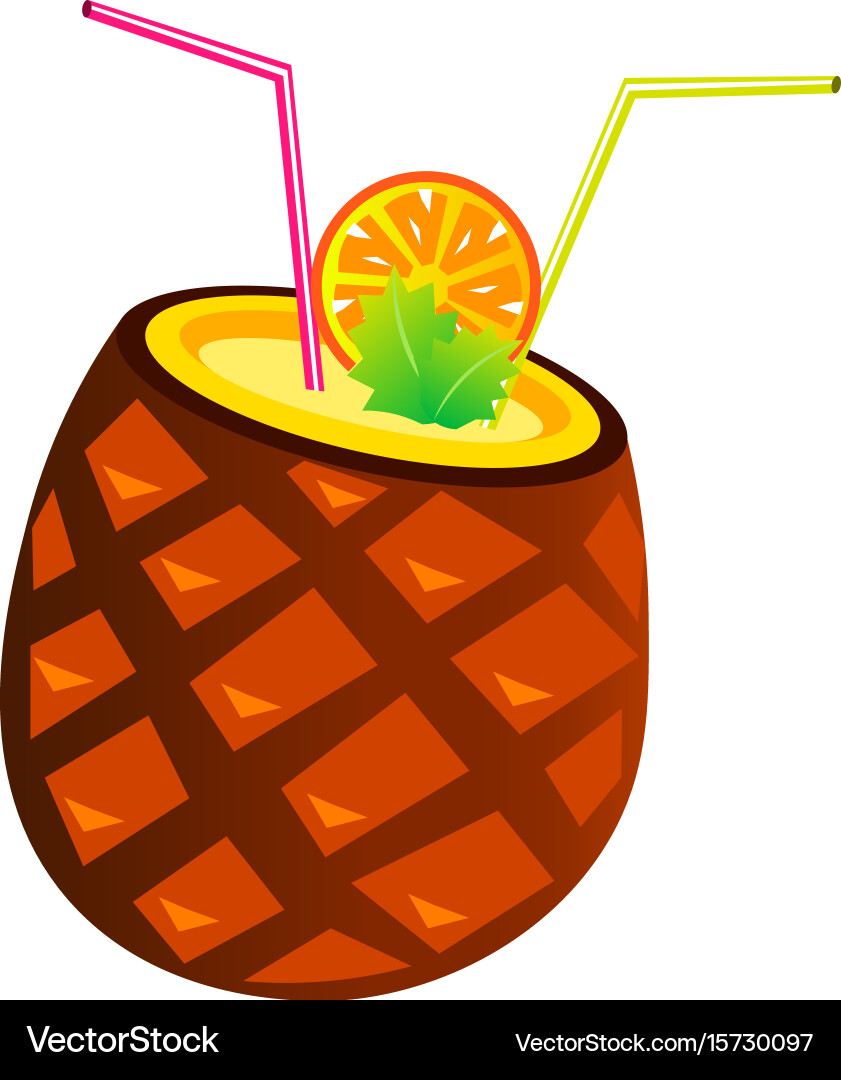 Pineapple cocktail with tubes and orange Vector Image