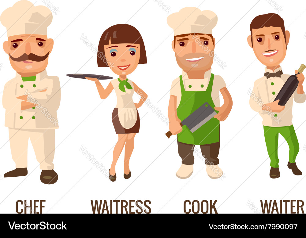 Set icon character cook waiter chef waitress Vector Image
