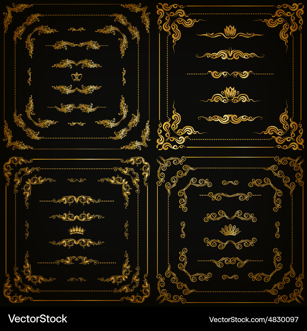 Set of gold decorative borders frame Royalty Free Vector