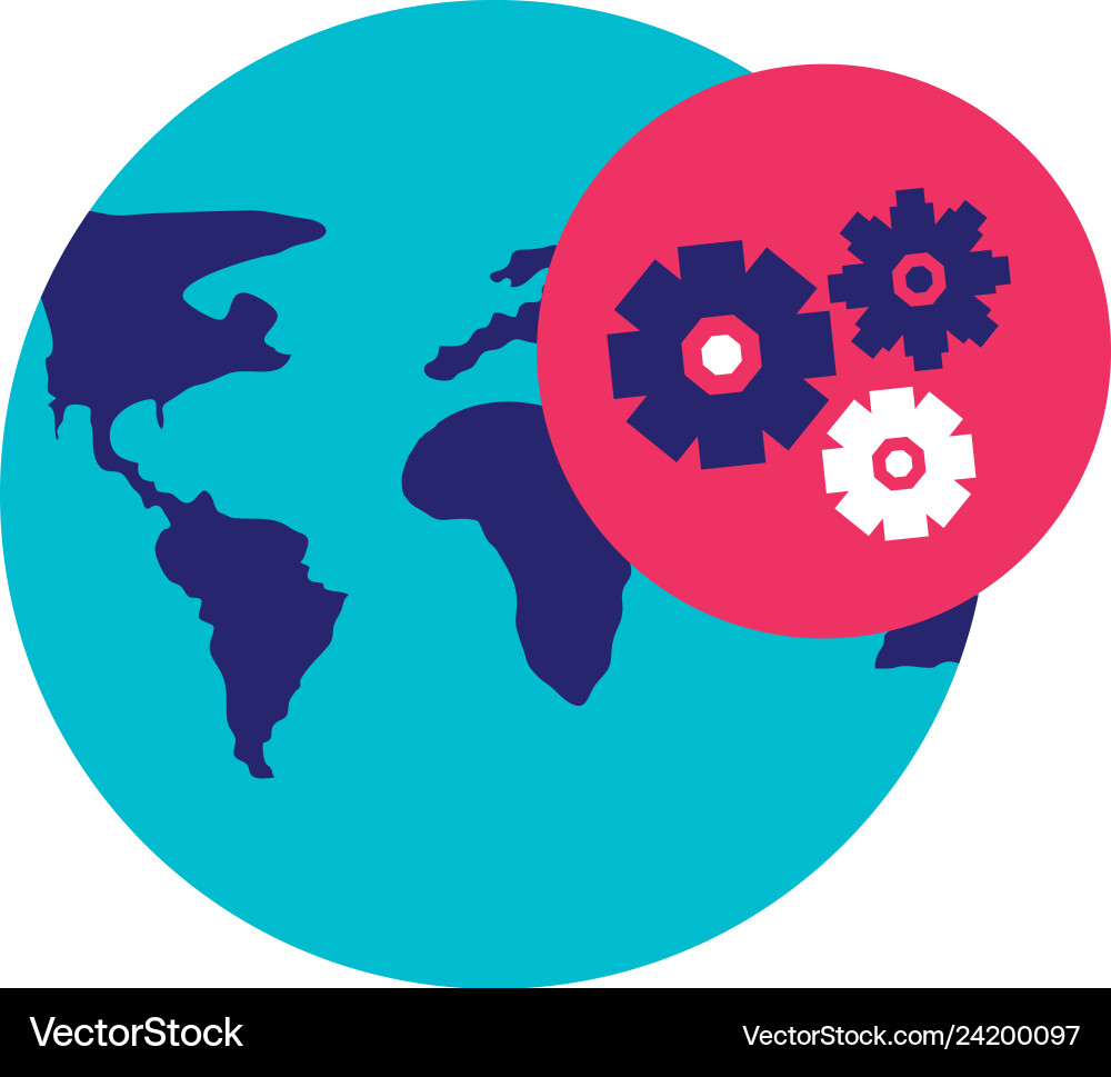 World planet earth with gears pinion Royalty Free Vector