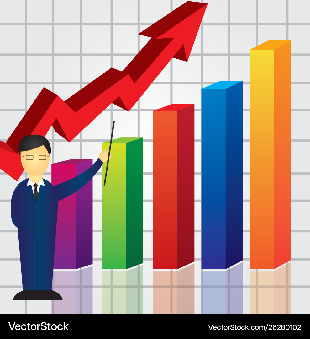 Colorful business graph with businessman Vector Image
