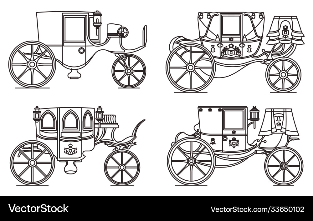 Outline set vintage automobile or old car Vector Image