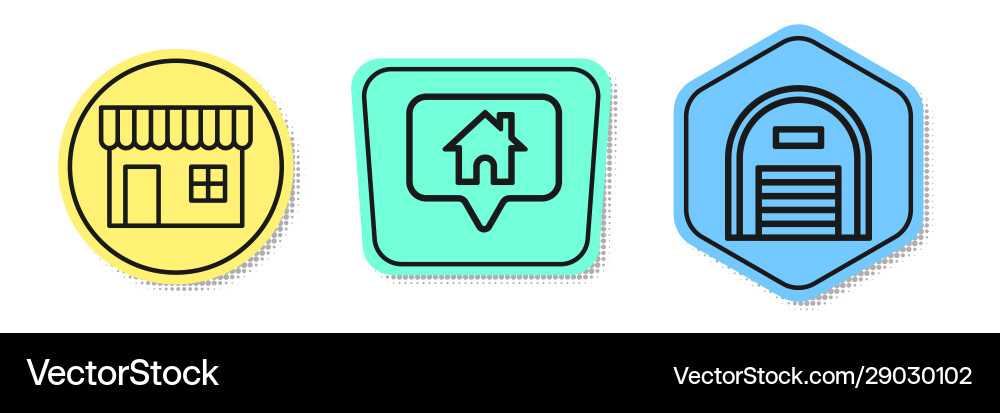 Set line shopping building or market store map Vector Image