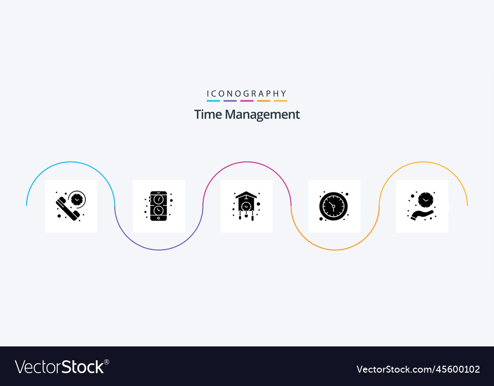 Time management glyph 5 icon pack including wall Vector Image