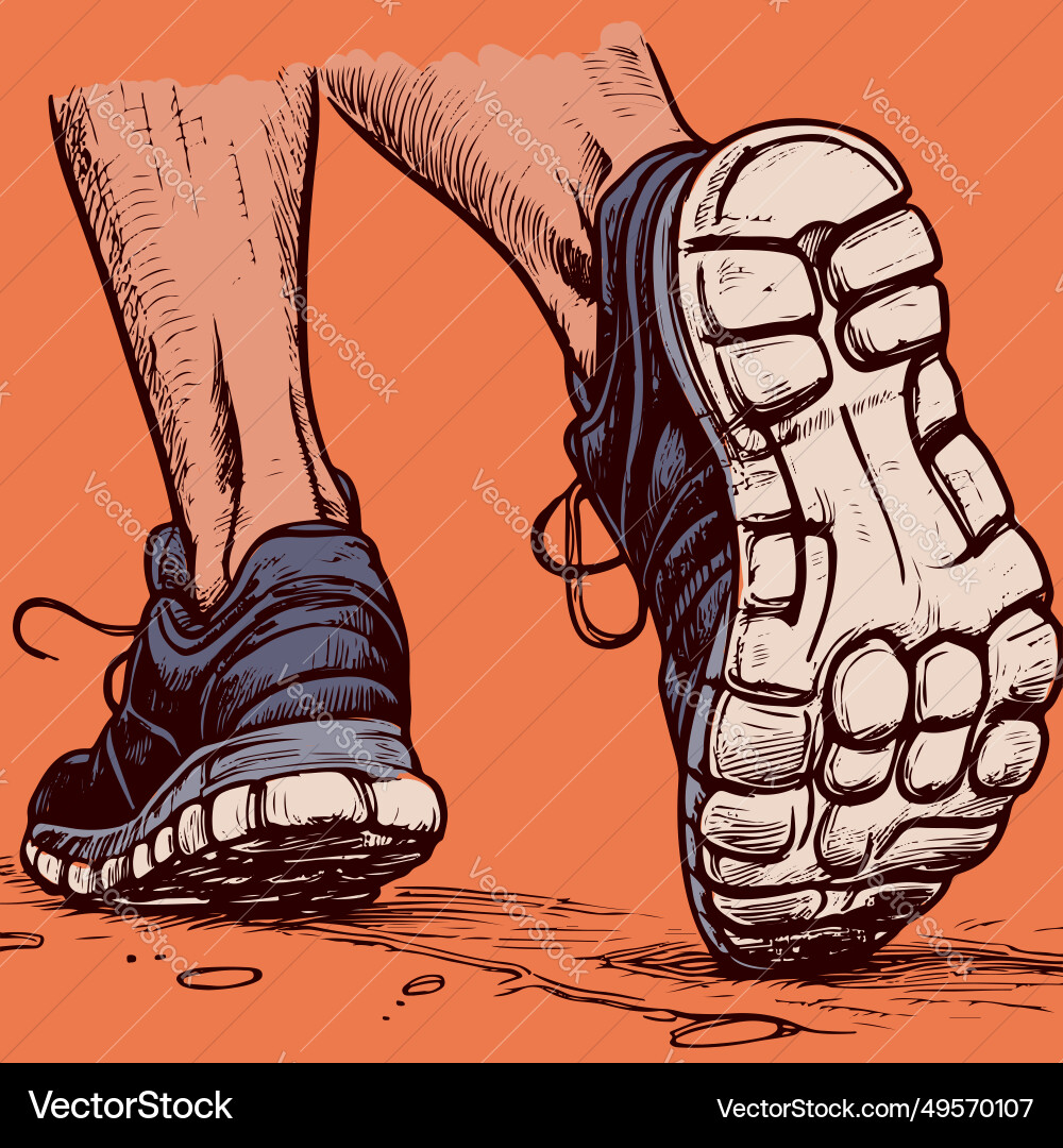 Closeup of two feet walking Royalty Free Vector Image