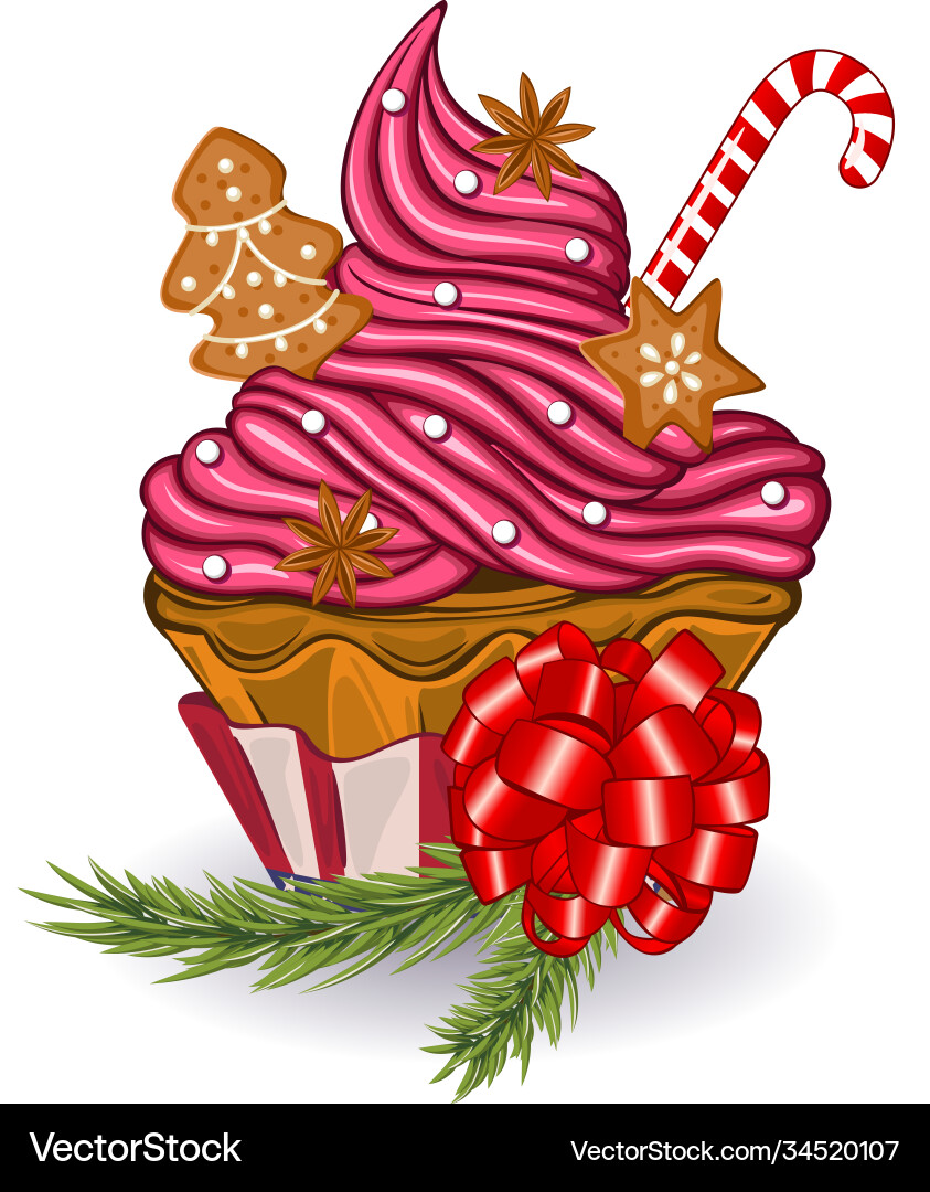 Cupcake with gingerbread cookies Royalty Free Vector Image
