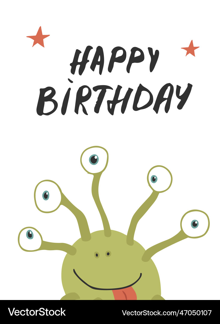 Cute monster birthday greeting card Royalty Free Vector