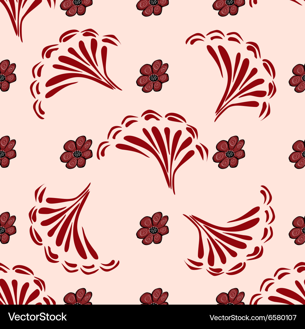 Red flowers on a pink background seamless pattern Vector Image