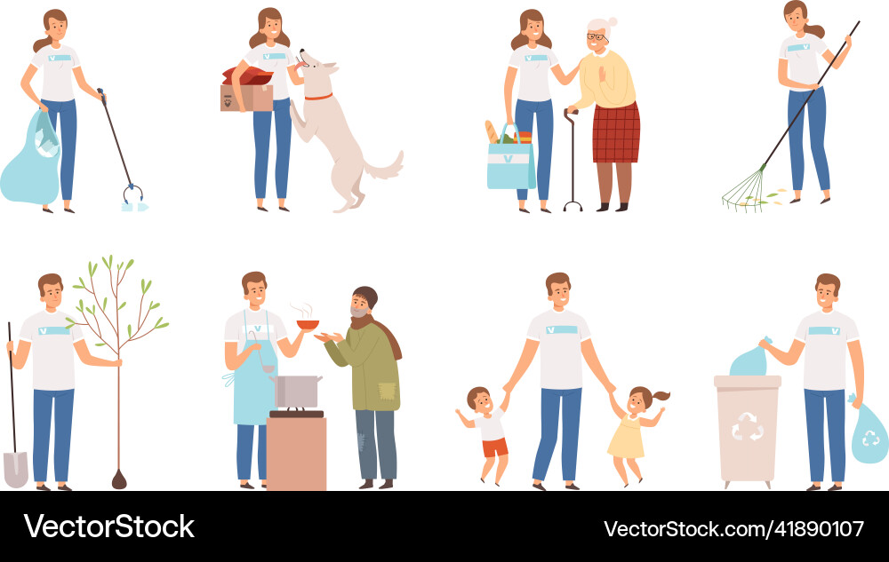 Volunteers characters people social working Vector Image