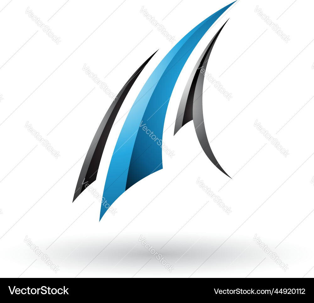Black and blue glossy flying letter Royalty Free Vector