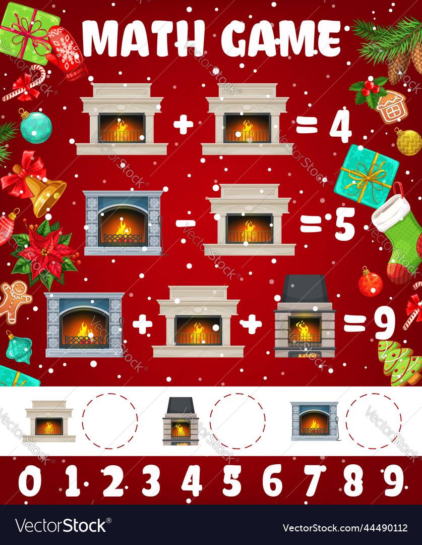 Christmas fireplace and hearth math game worksheet