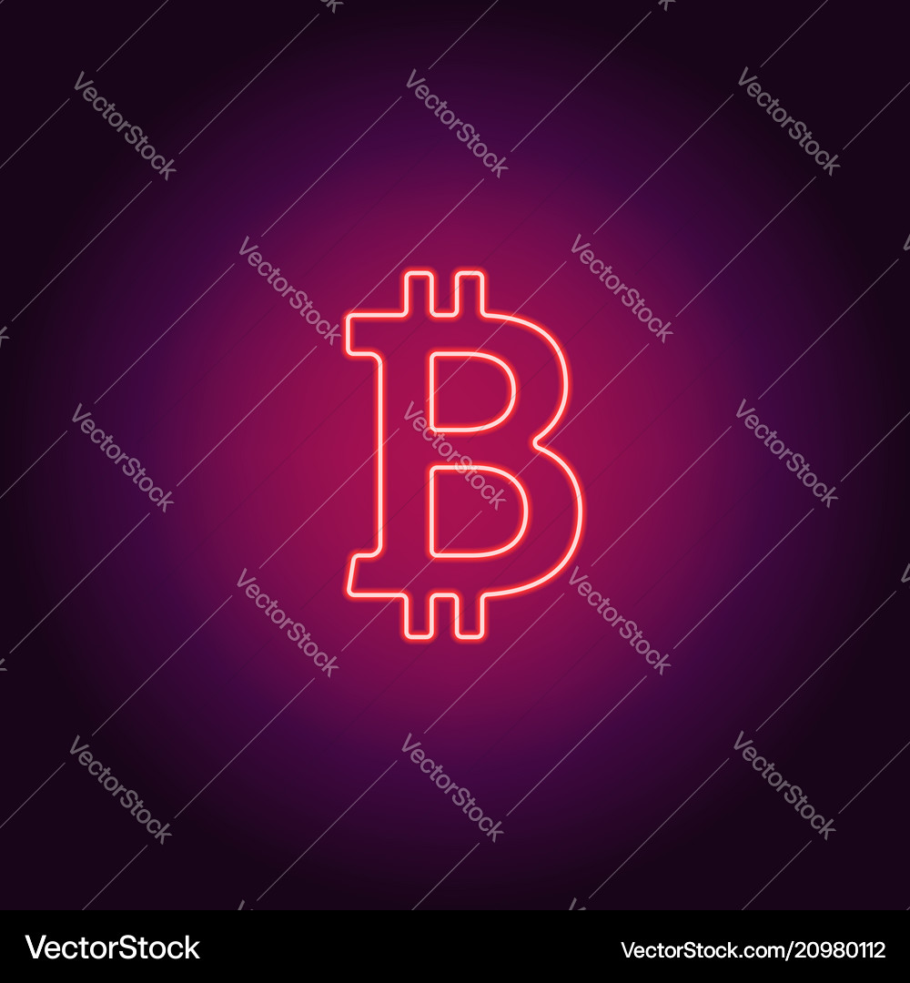Neon icon of red bitcoin Royalty Free Vector Image