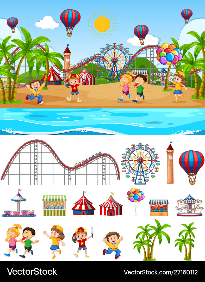 Scene background design with kids at funfair Vector Image