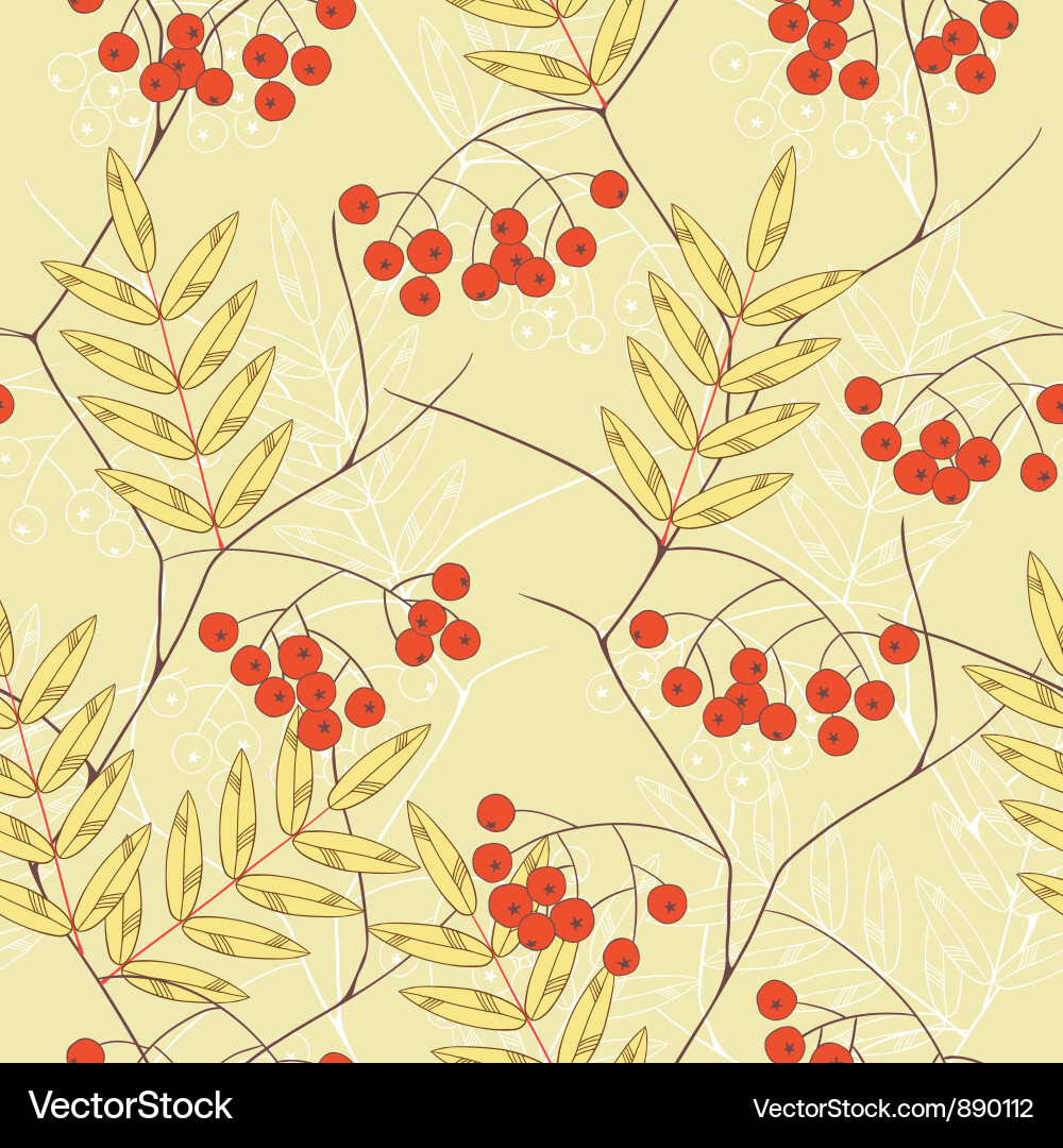 Seamless background with rowanberry and leaves Vector Image