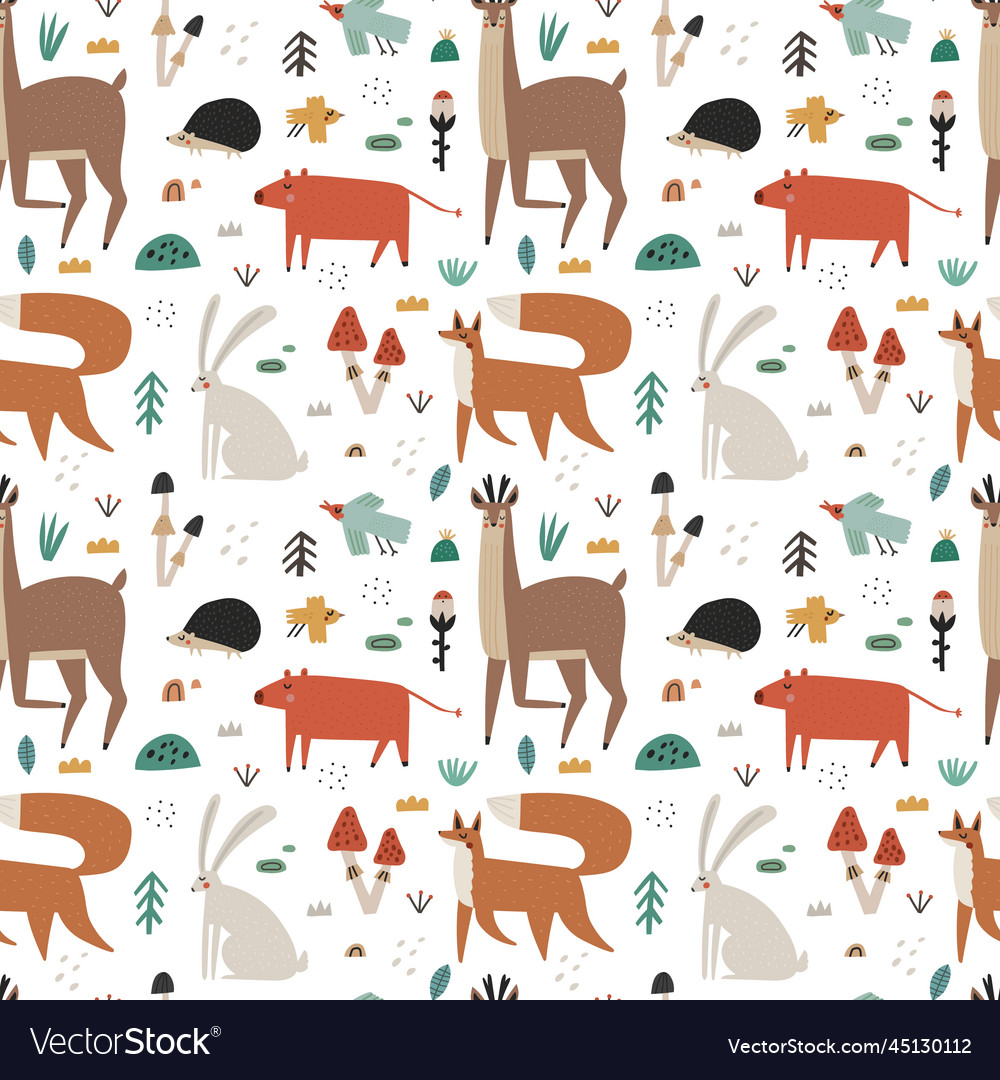 Seamless pattern with cute scandinavian woodland Vector Image