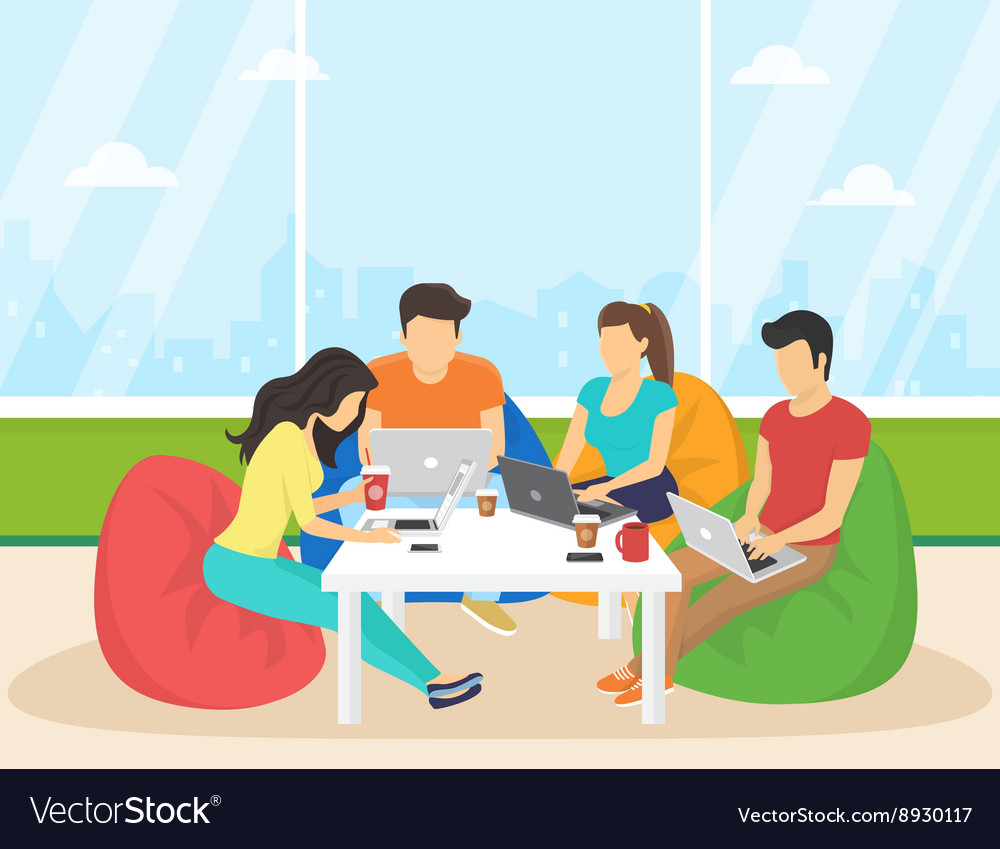 Group creative people using smartphone laptop Vector Image