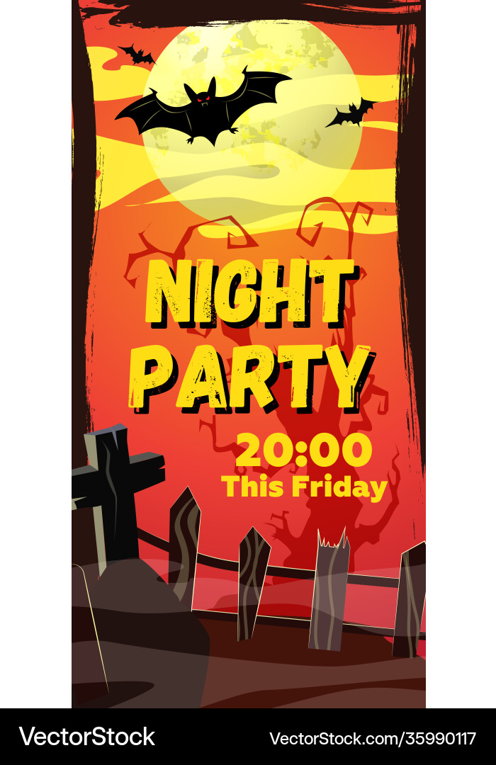 Night party this friday lettering bats flying Vector Image