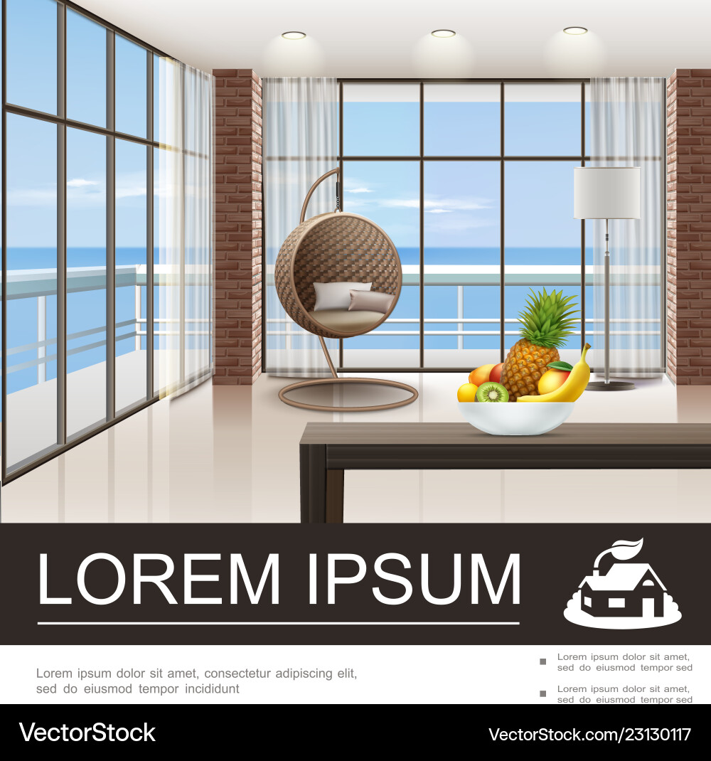 Realistic living room interior poster Royalty Free Vector