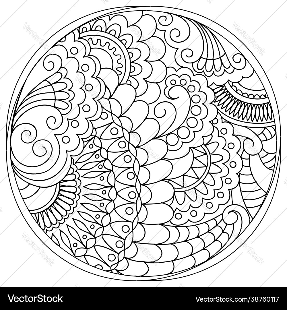 Tangled mandalas and shapes in circle Royalty Free Vector