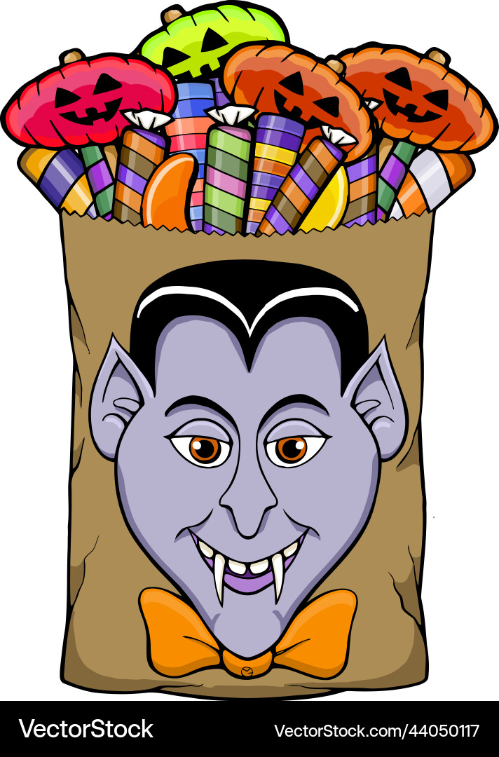 Vampire face on a full bag of candy Royalty Free Vector
