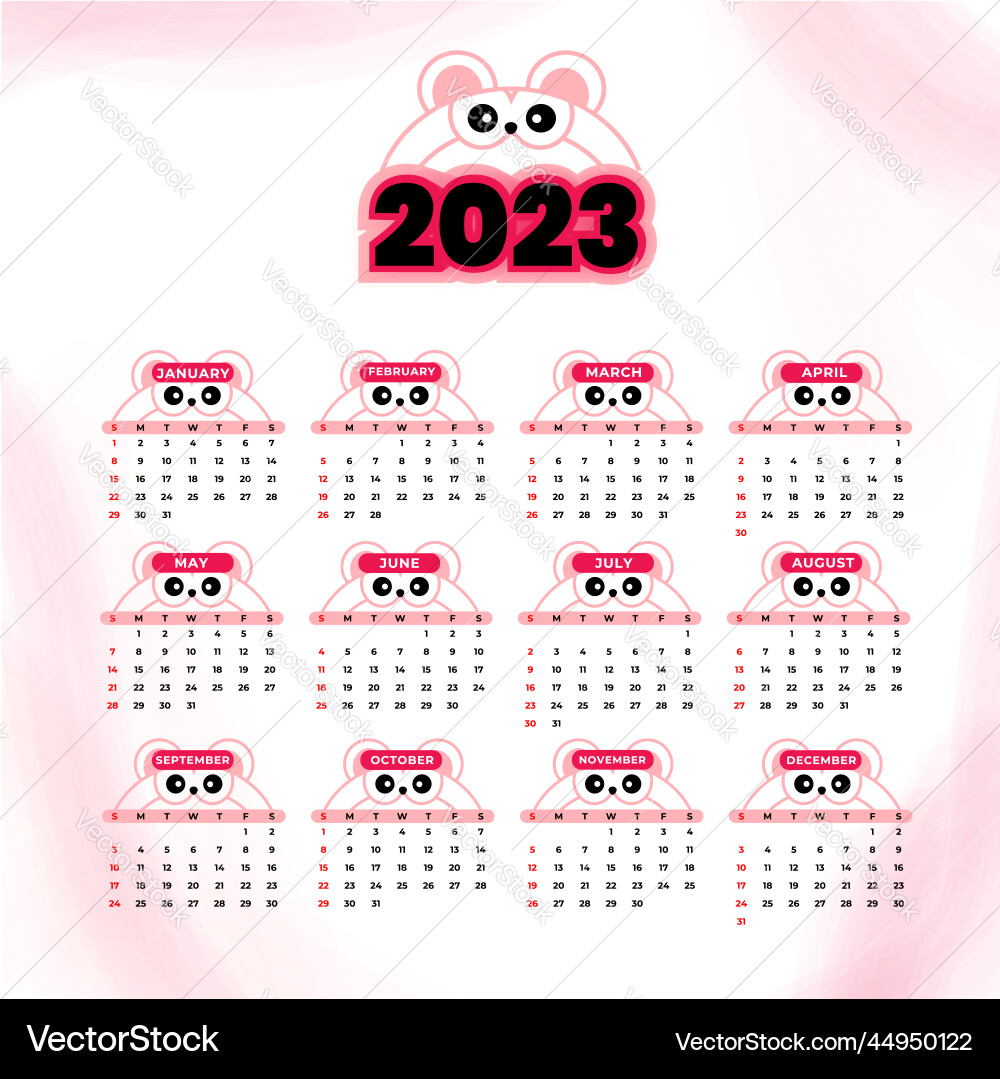 2023 calendar year the week s Royalty Free Vector Image