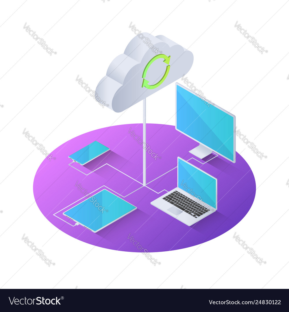 3d isometric electronics device connected Vector Image