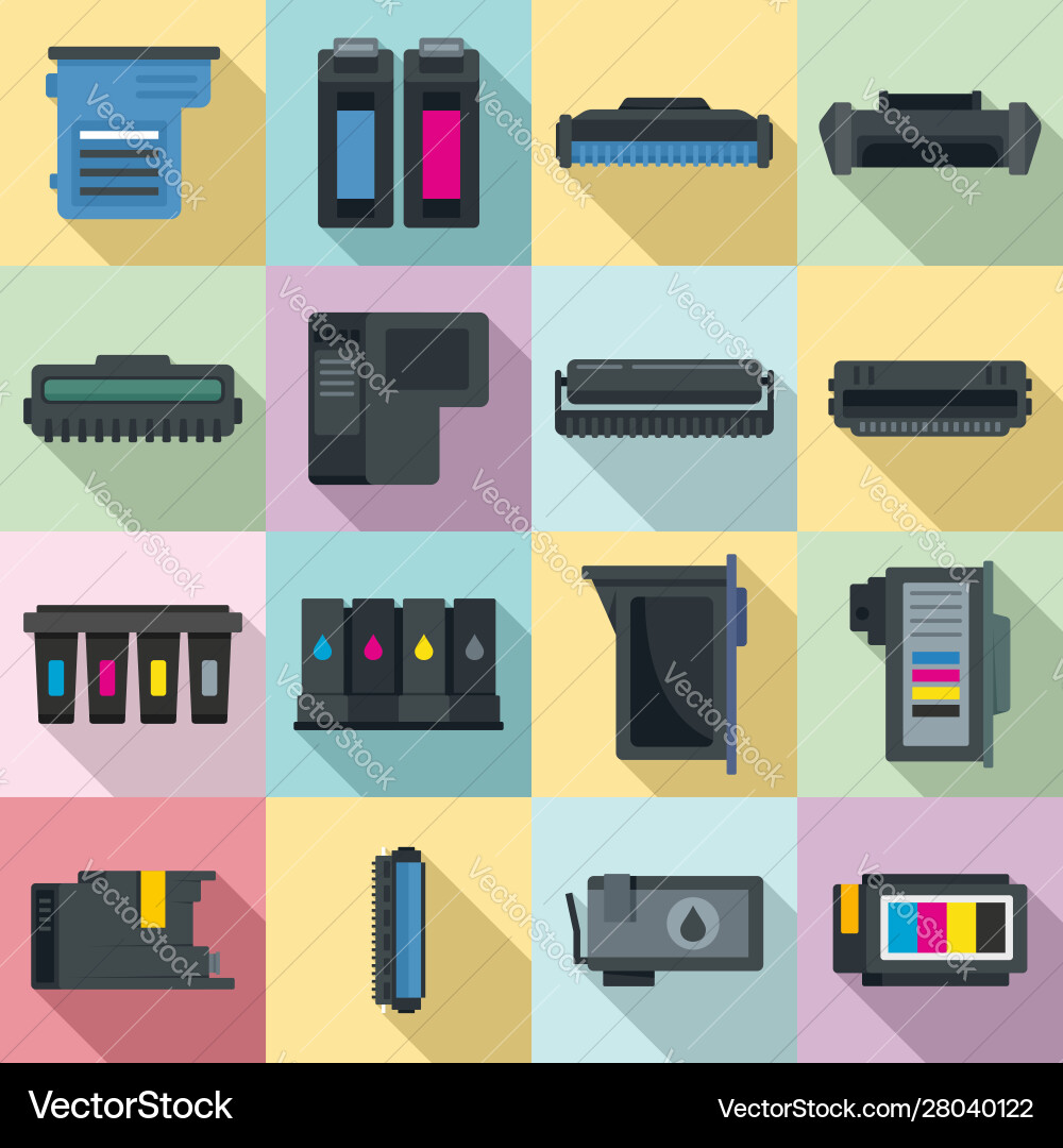 Cartridge icons set flat style Royalty Free Vector Image